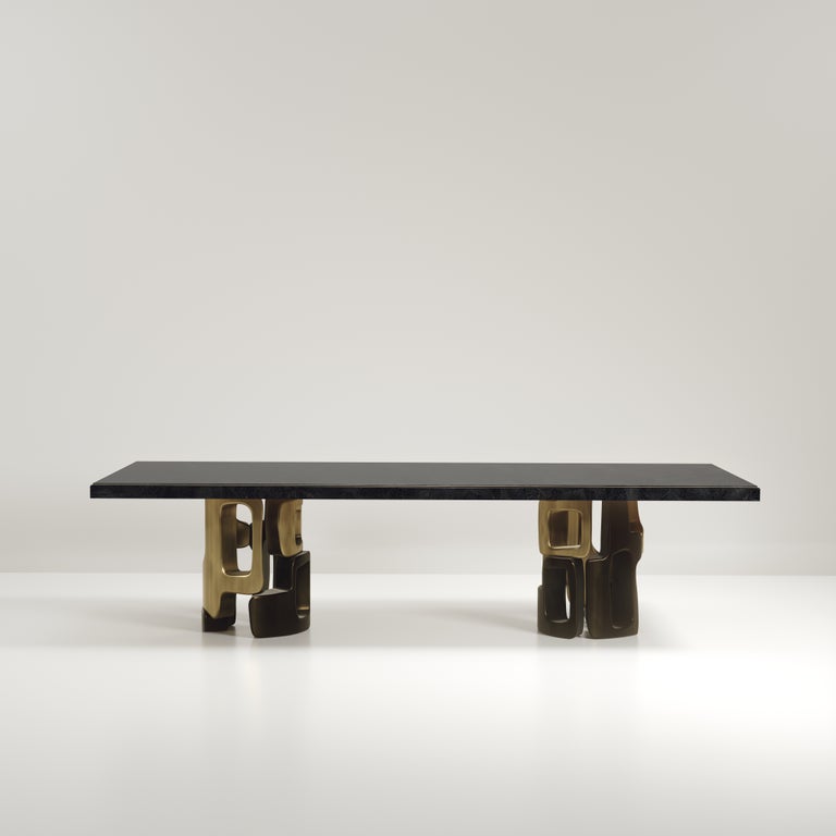 Shell Inlaid Dining Table by Kifu Paris with a Pair of R&Y Augousti ...