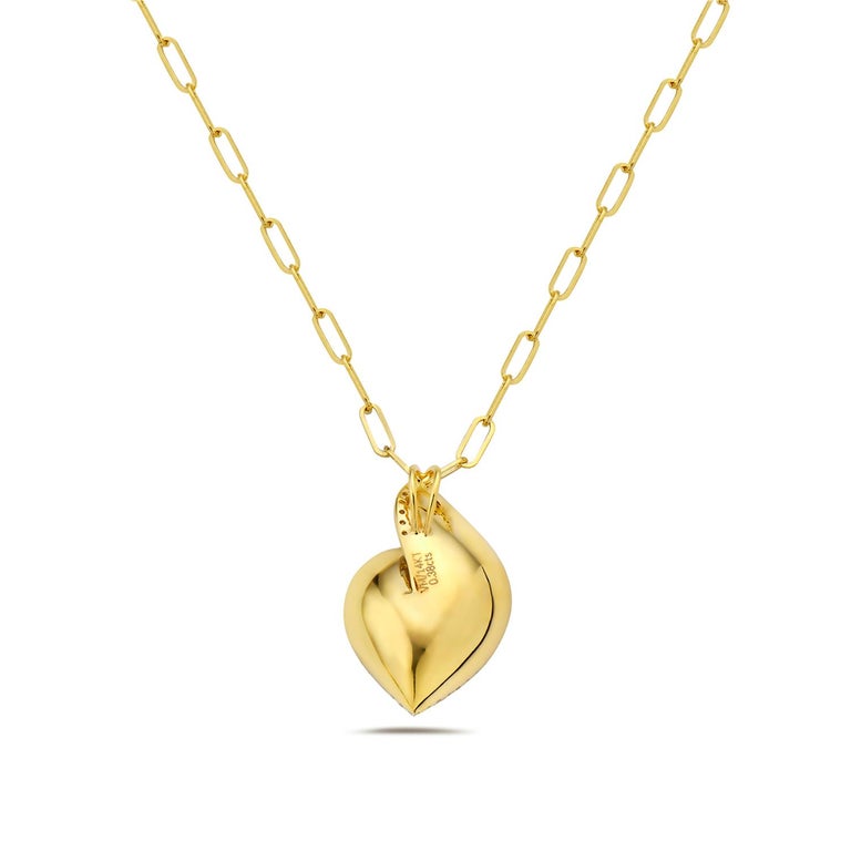 Shell Shaped Carved Pendant in 14k Yellow Gold Bordered with Pave ...