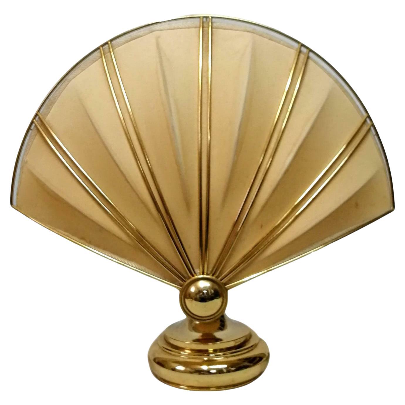 Shell Table Lamp in Brass and Fabric, 1970s at 1stDibs