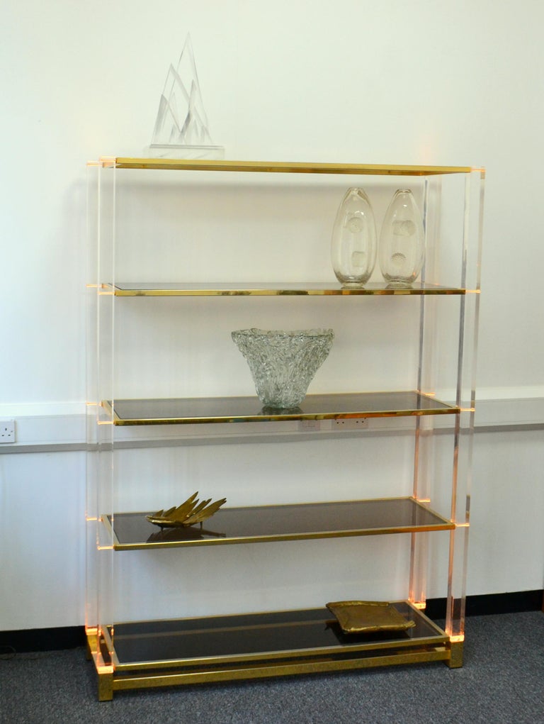 Shelving Display System in Lucite, Glass and Brass by Charles Hollis ...
