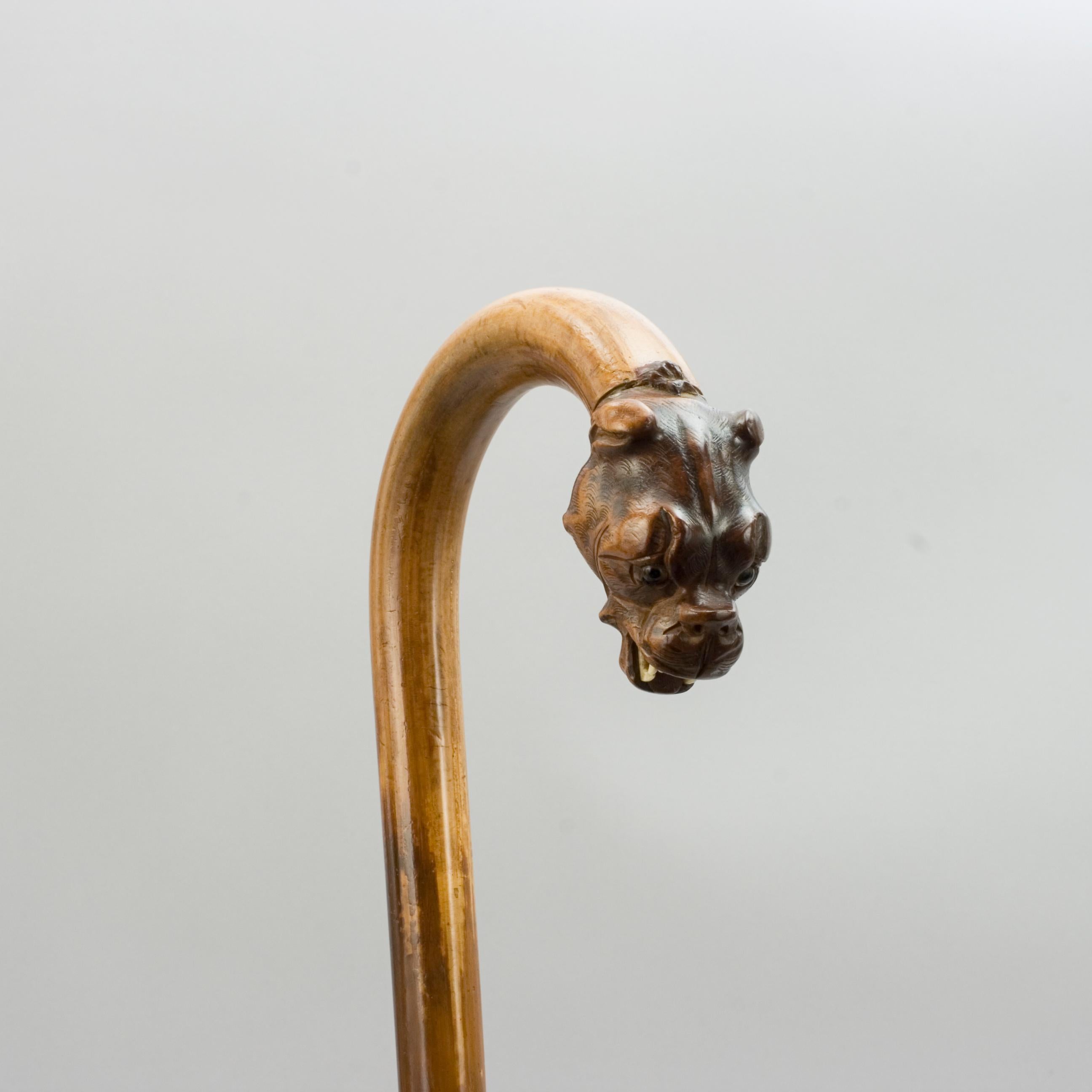 Shepherds Crook Walking Stick With Carved Wood Dogs Head, Walking Cane ...