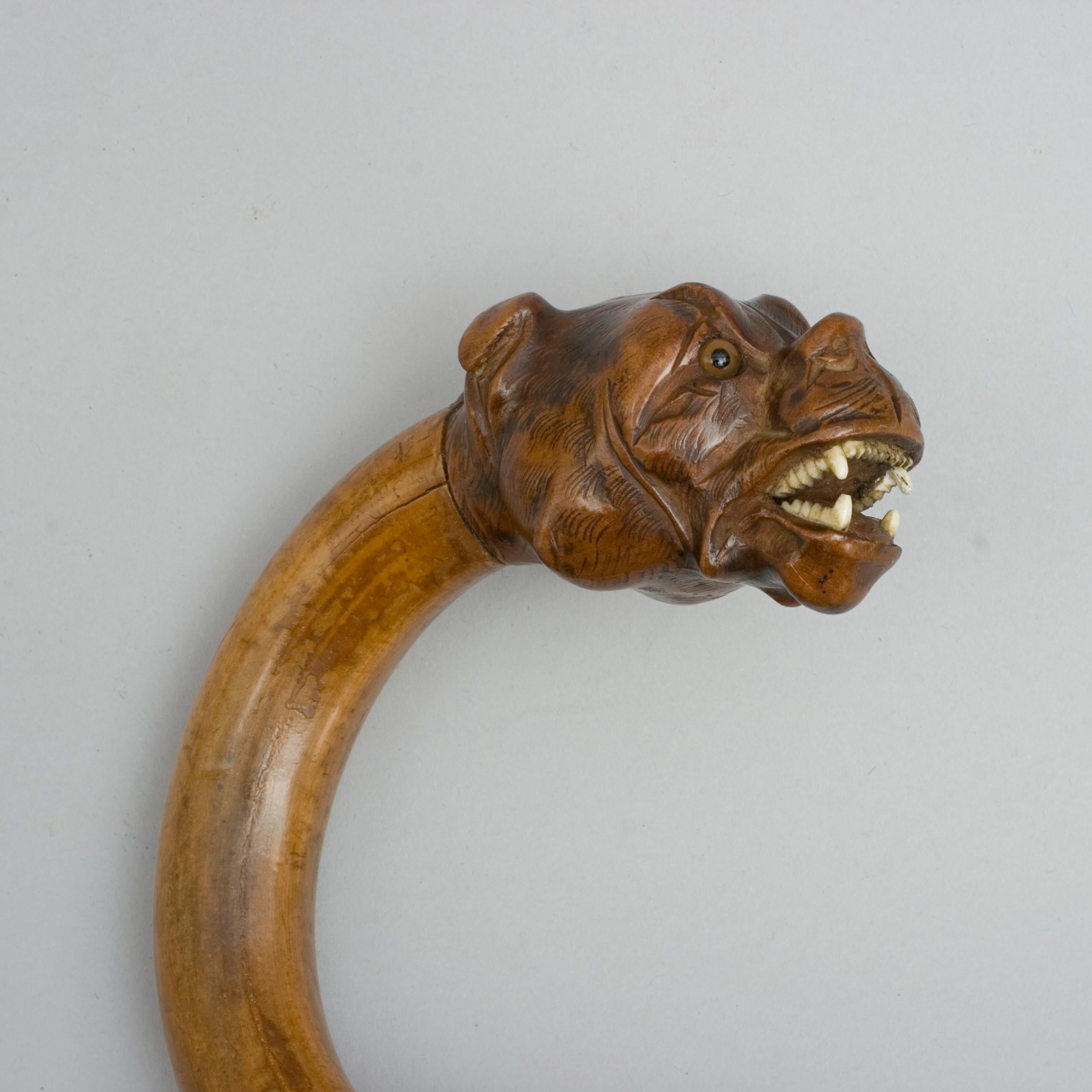 Shepherds Crook Walking Stick With Carved Wood Dogs Head, Walking Cane ...