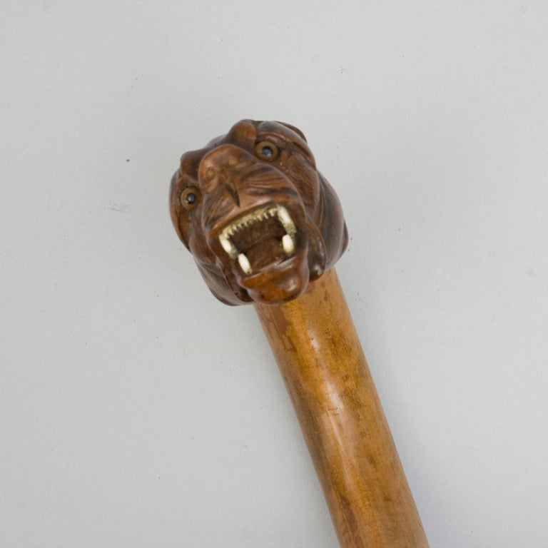 Shepherds Crook Walking Stick With Carved Wood Dogs Head, Walking Cane ...