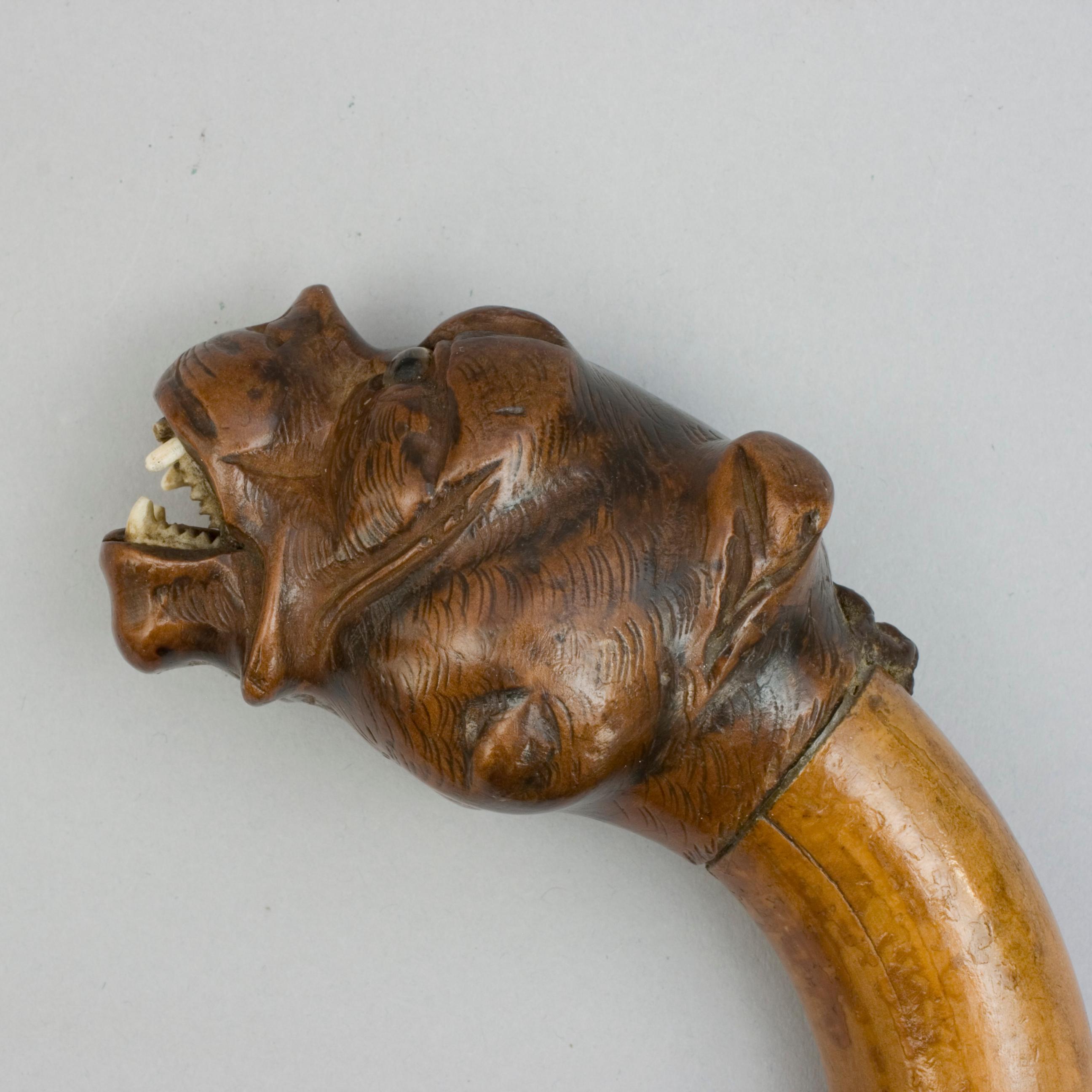 Shepherds Crook Walking Stick With Carved Wood Dogs Head, Walking Cane ...