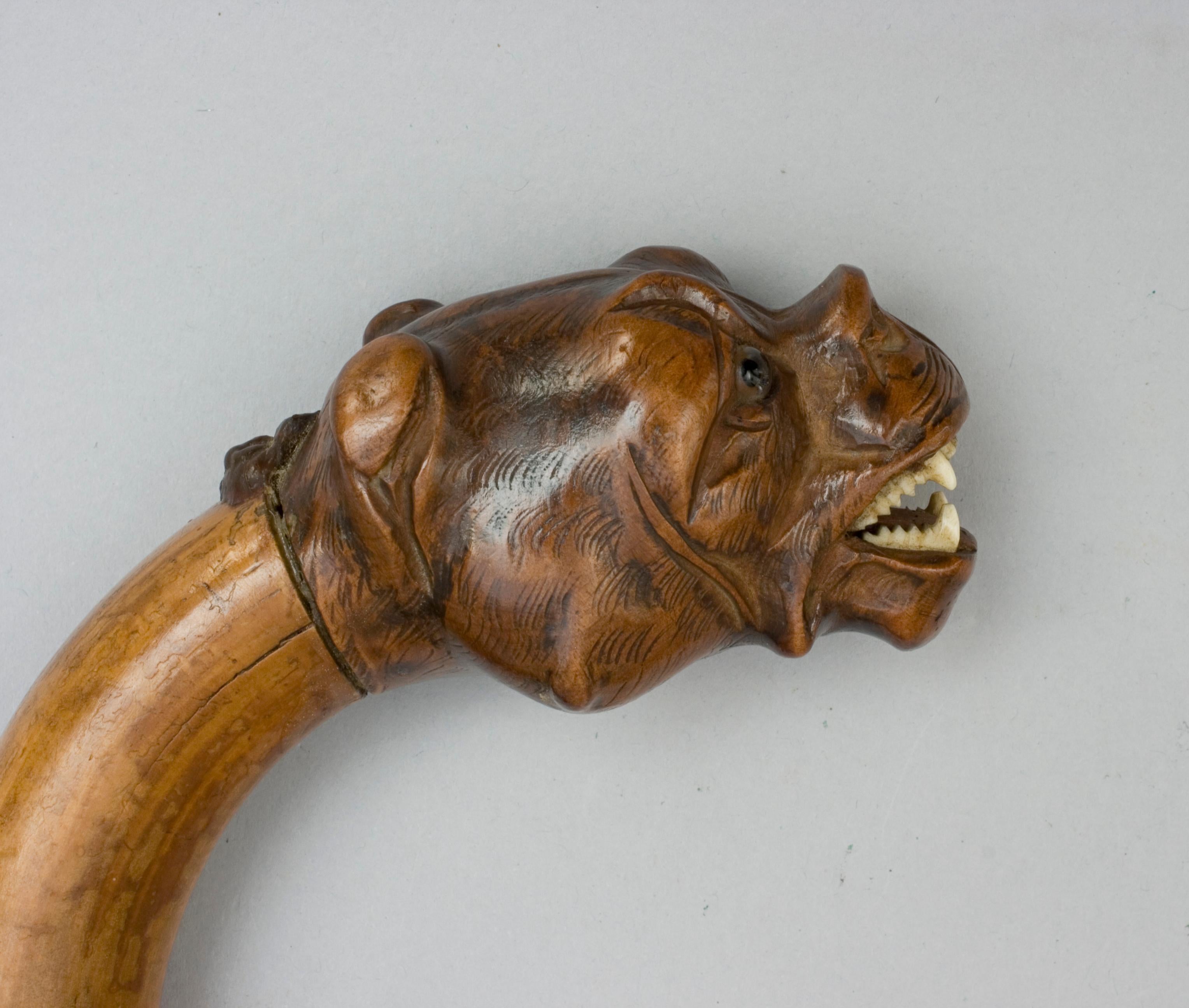 Shepherds Crook Walking Stick With Carved Wood Dogs Head, Walking Cane ...