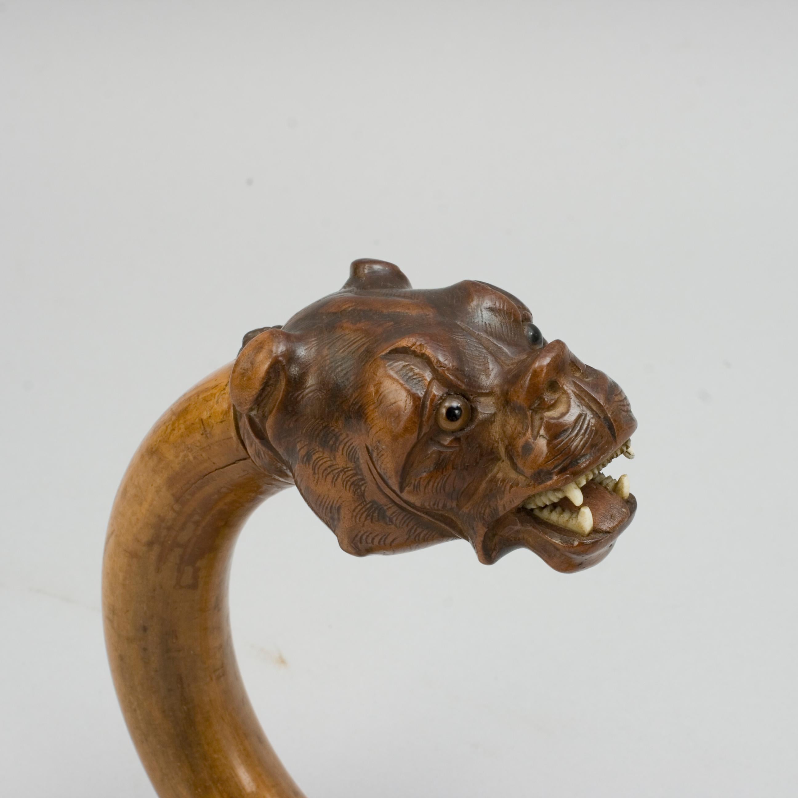 Shepherds Crook Walking Stick With Carved Wood Dogs Head, Walking Cane ...