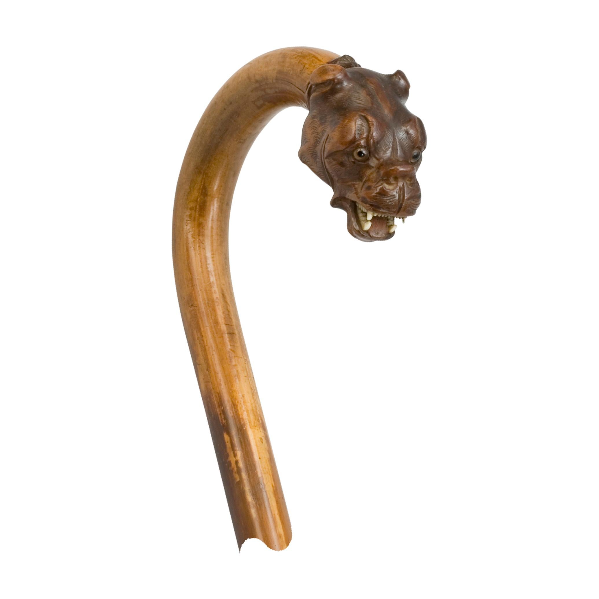 Shepherds Crook Walking Stick With Carved Wood Dogs Head, Walking Cane ...