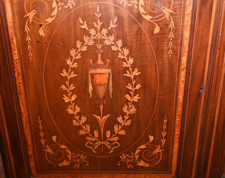 Sheraton Breakfront Bookcase Mahogany Marquetry Inlay For Sale at 1stDibs