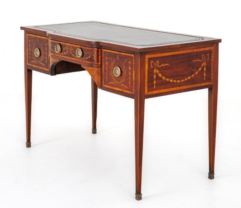 Sheraton Desk Mahogany Writing Table Marquetry Inlay For Sale at 1stDibs