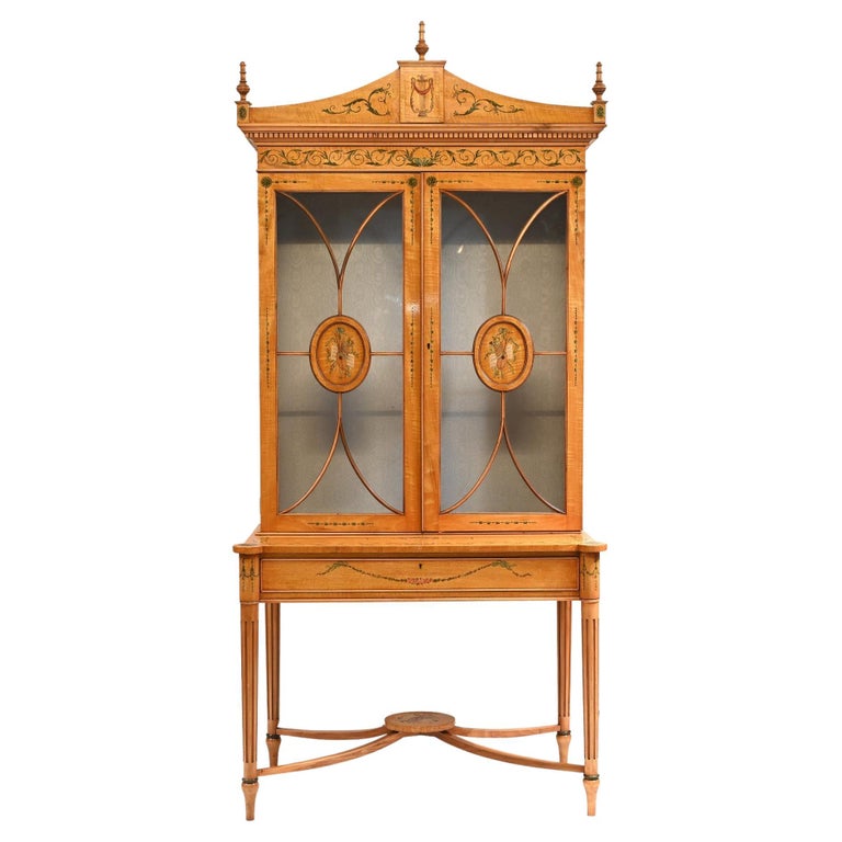 Sheraton Display Cabinet Satinwood Regency Bookcase For Sale at 1stDibs