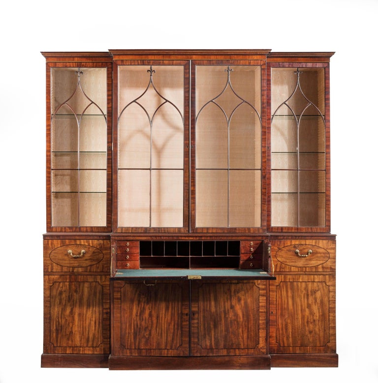 Sheraton Period Mahogany Breakfront Bookcase For Sale at 1stDibs