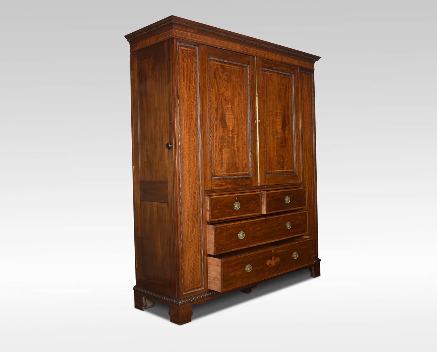 Sheraton Revival Mahogany Inlaid Combination Wardrobe at 1stDibs