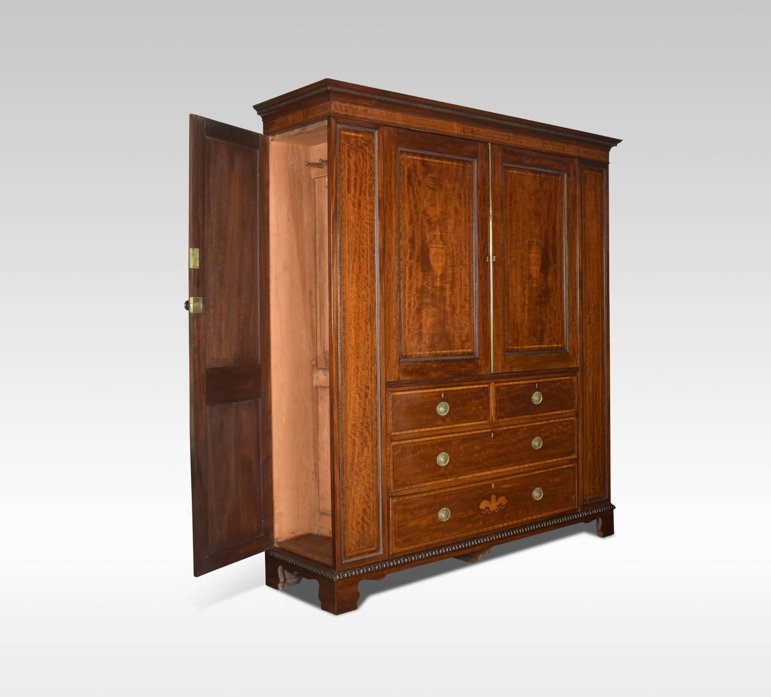 Sheraton Revival Mahogany Inlaid Combination Wardrobe at 1stDibs