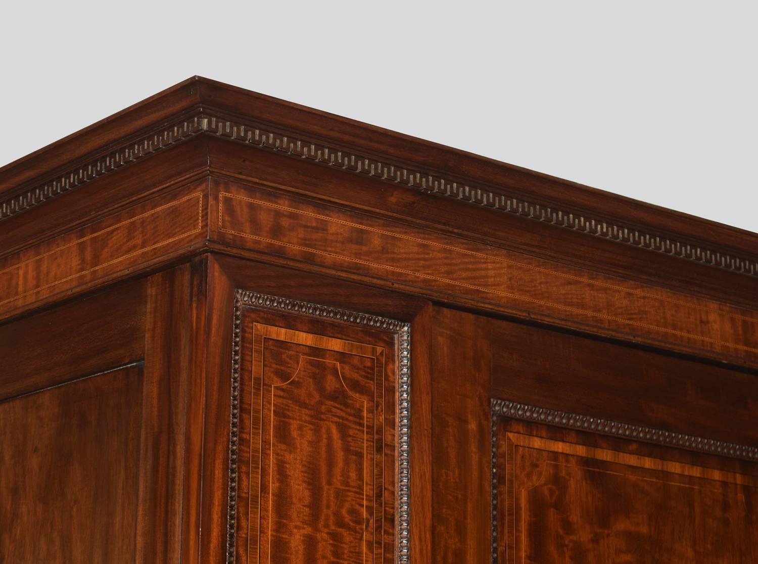 Sheraton Revival Mahogany Inlaid Combination Wardrobe at 1stDibs