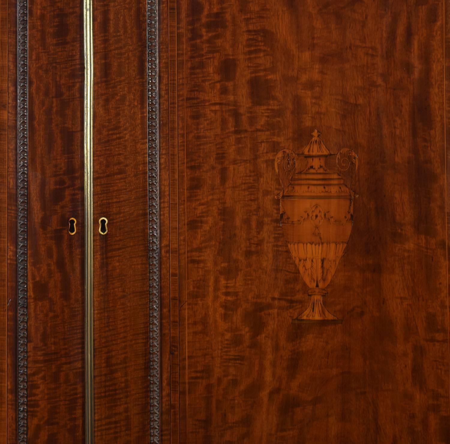 Sheraton Revival Mahogany Inlaid Combination Wardrobe at 1stDibs