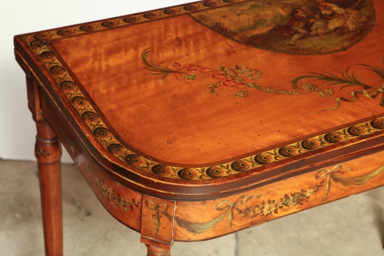 Sheraton Satinwood Painted Card Table For Sale at 1stDibs
