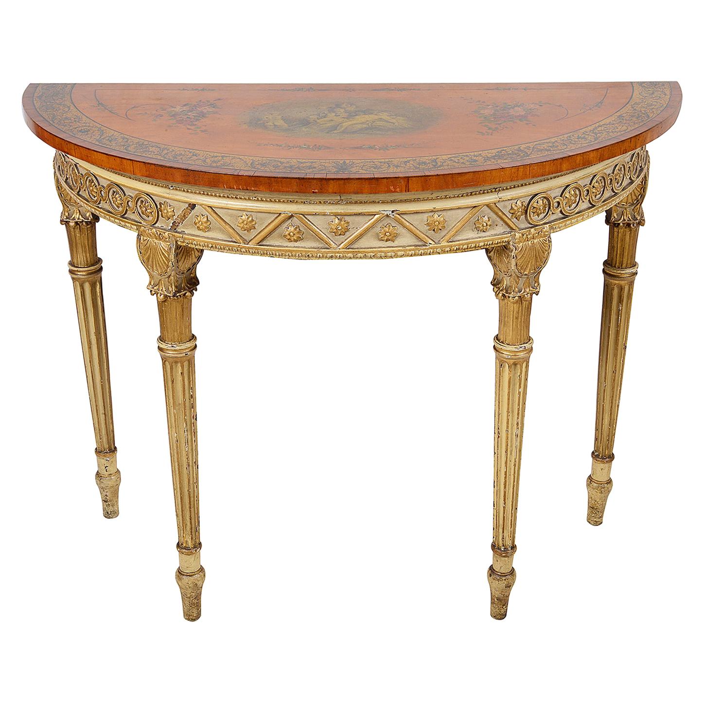 Pair of Sheraton Revival Satinwood Console Tables For Sale at 1stDibs