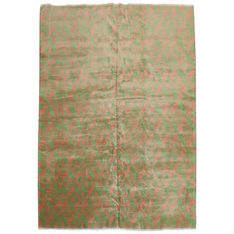 Sherbert Orange Neon Green Turkish Deco Rug For Sale at 1stDibs