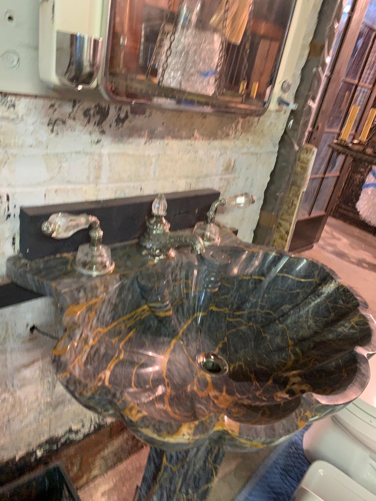 Sherle Wagner Marianella Marble Shell Pedestal Sink Grey and Amber ...