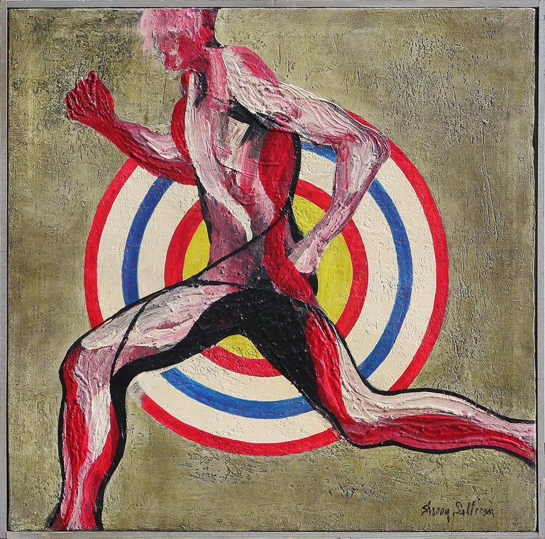 Sherry Sullivan - Green Toned Abstract Figurative Marathon Runner with ...