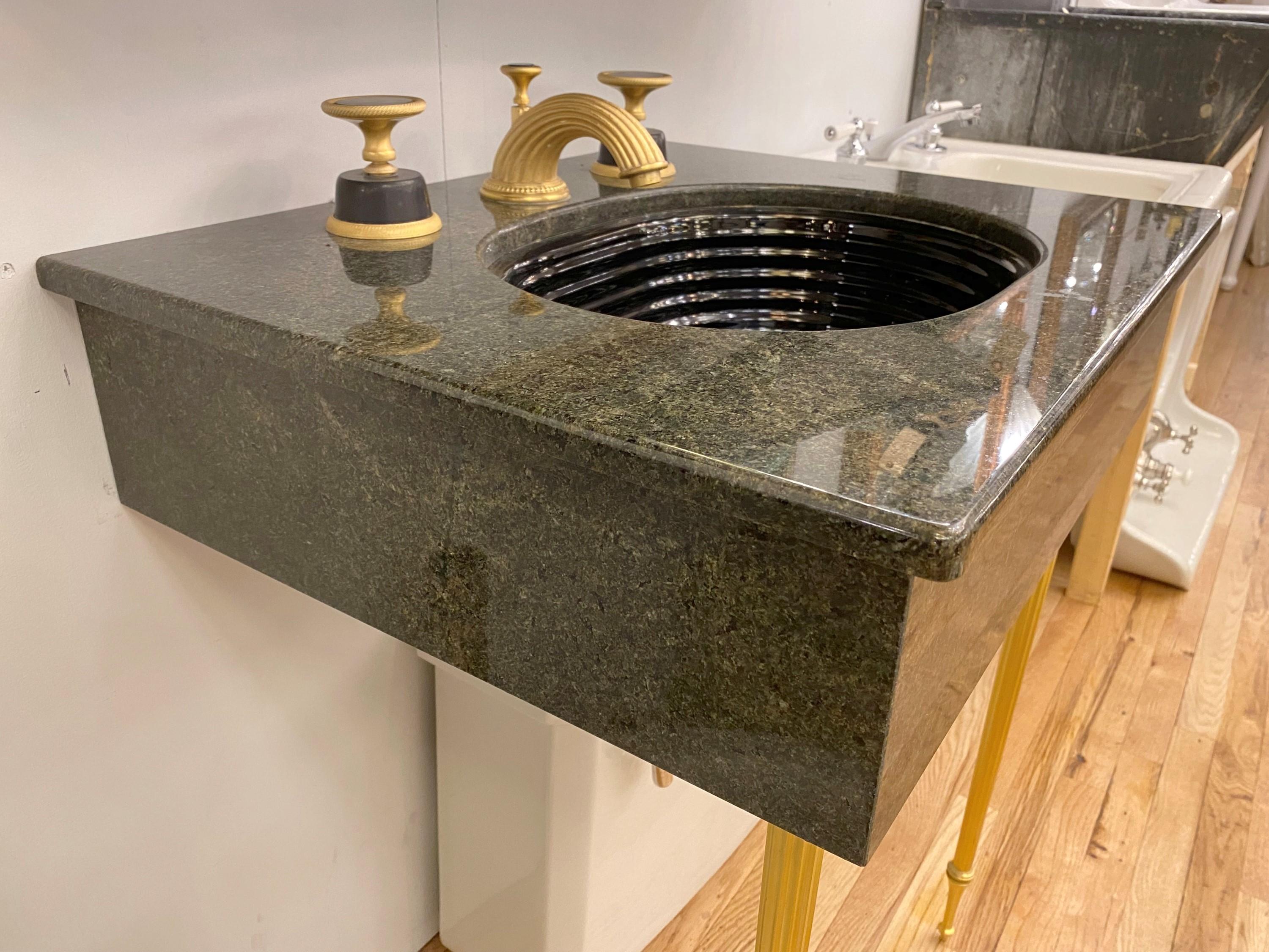 Sheryl Wagner Black Marble Sink Gilt Hardware Two Legs For Sale at 1stDibs