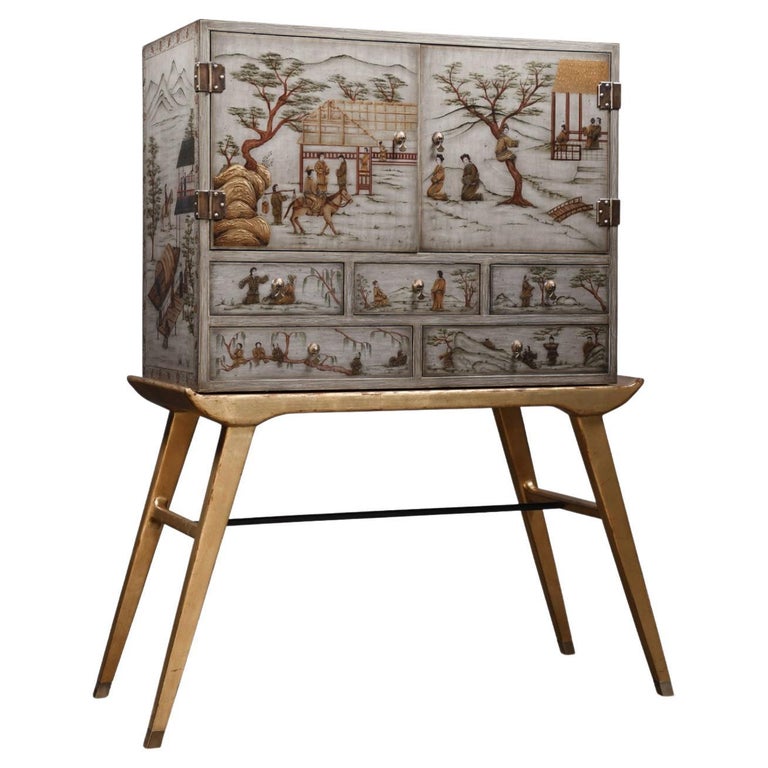 Sheung Wan Bar Cabinet. Hand-painted with japanese scenes, gold leaf ...