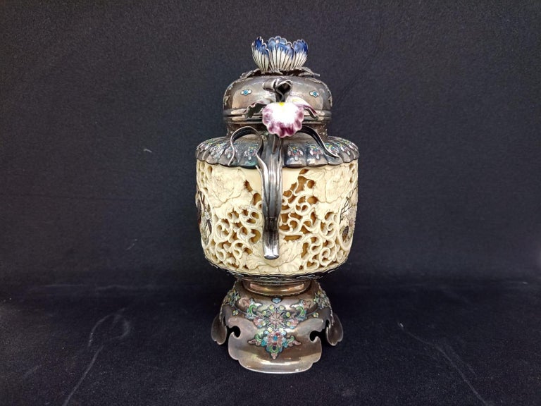 Shibayama Koro Japan Solid Silver and Enamel 19 Century For Sale at 1stDibs