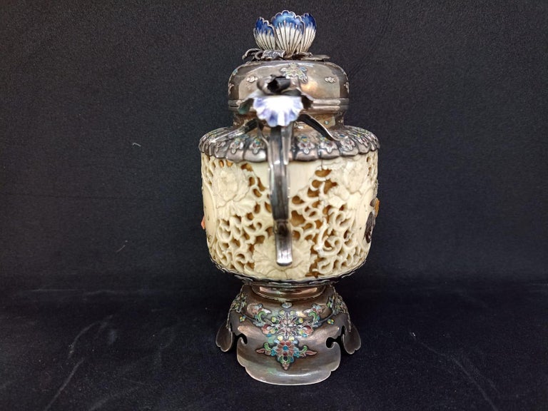 Shibayama Koro Japan Solid Silver and Enamel 19 Century For Sale at 1stDibs