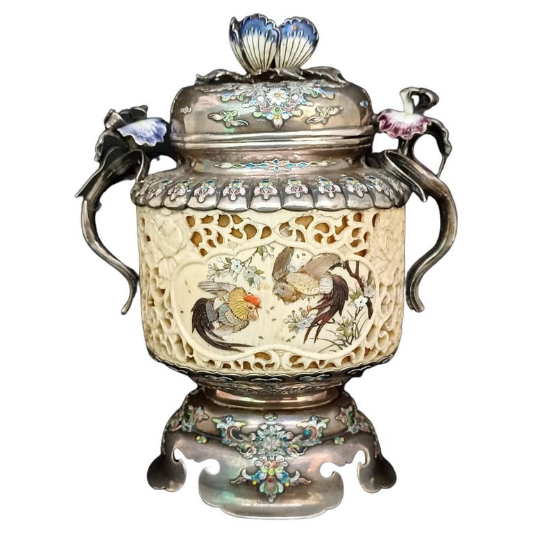 Shibayama Koro Japan Solid Silver and Enamel 19 Century For Sale at 1stDibs