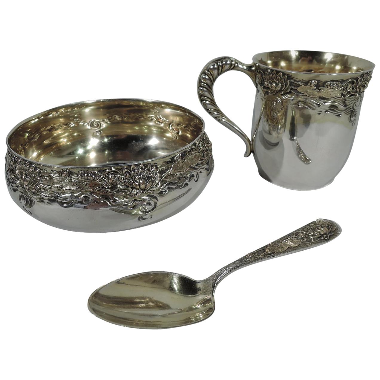 Shiebler American Japonesque Silver Gilt Water Lily Baby Set For Sale ...