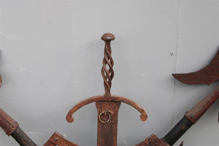 Shield in Wrought Iron and Wood with Swords, Axes and Eagle, Italy ...