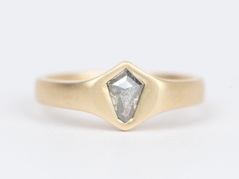 Shield Shape Salt and Pepper Diamond Heavy Signet Ring 14K Gold R6417 ...