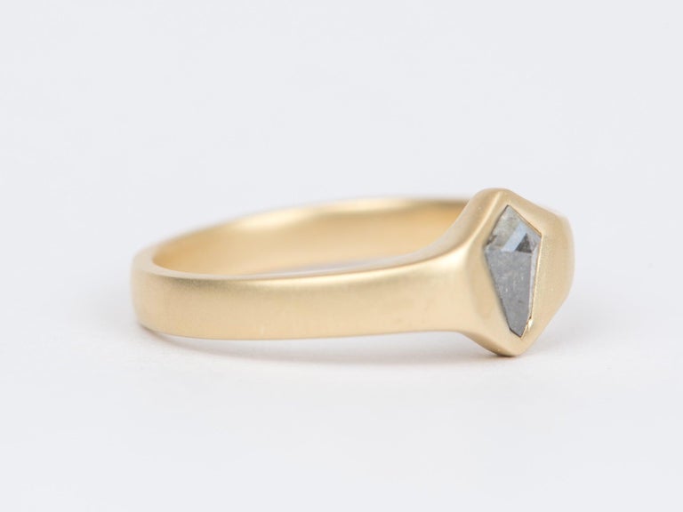 Shield Shape Salt and Pepper Diamond Heavy Signet Ring 14K Gold R6417 ...