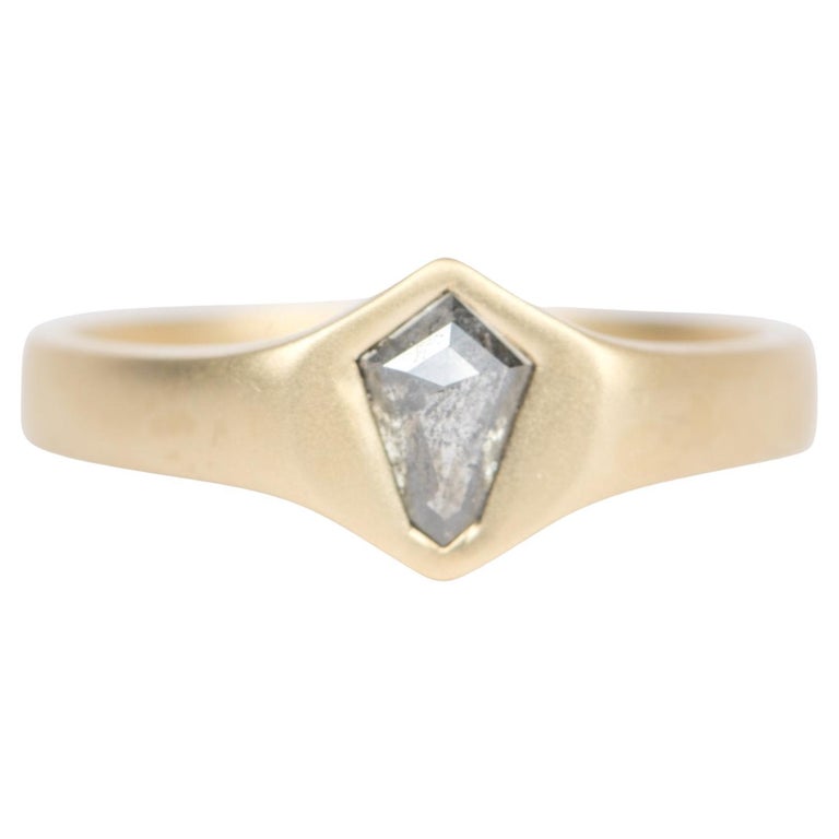 Shield Shape Salt and Pepper Diamond Heavy Signet Ring 14K Gold R6417 ...