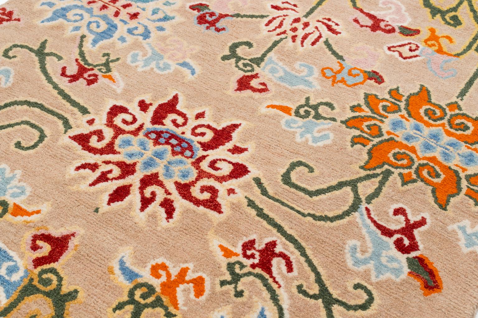 Tibetan Wool Floral Handwoven Rug by CARINI For Sale at 1stDibs