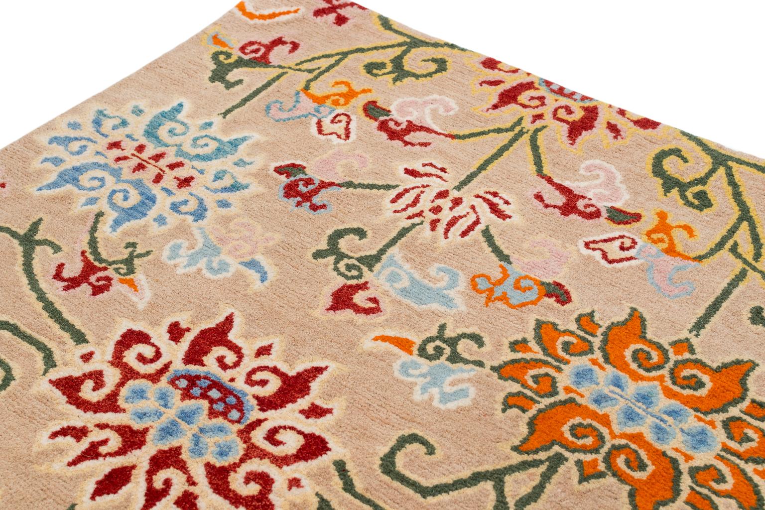 Tibetan Wool Floral Handwoven Rug by CARINI For Sale at 1stDibs