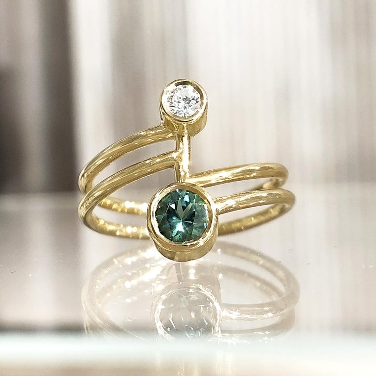 Shimell and Madden Blue Green Tourmaline White Diamond Gold Beta Ring ...