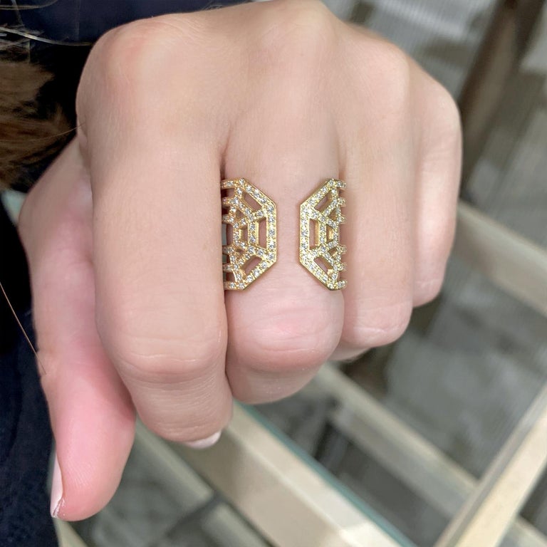 Shimmering White Diamond Yellow Gold Handmade Flip Band Ring, Talkative ...