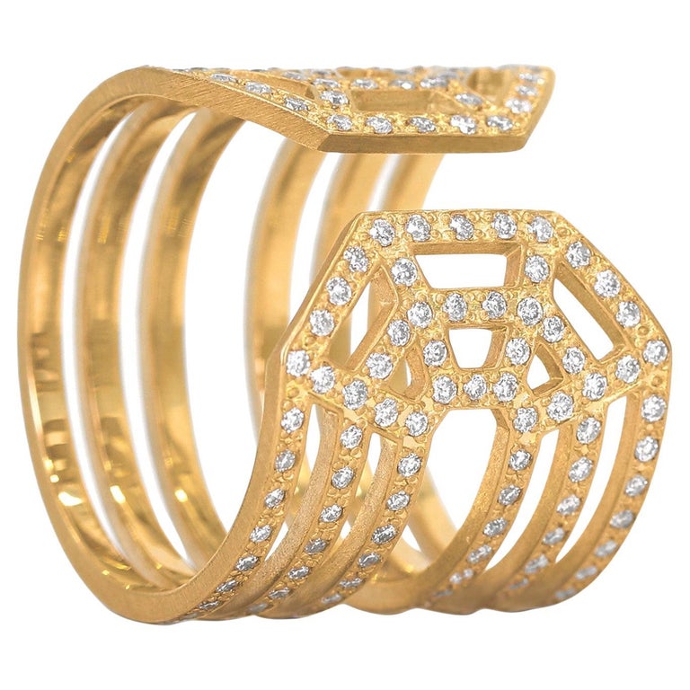 Shimmering White Diamond Yellow Gold Handmade Flip Band Ring, Talkative ...