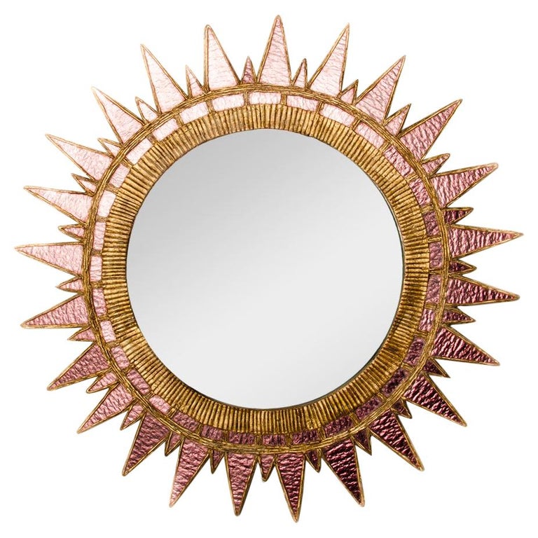 Shimmery Pink Colored Glass Mirror in the Manner of Line Vautrin at 1stDibs