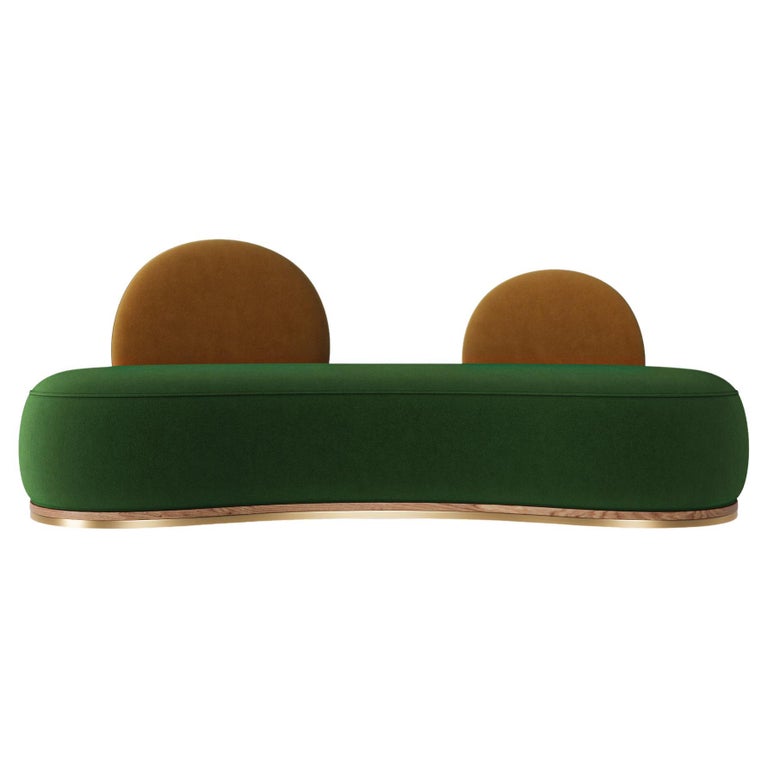 Shine Twin Sofa, Velvet Fabric, Brass, by Studio Kirkit For Sale at 1stDibs