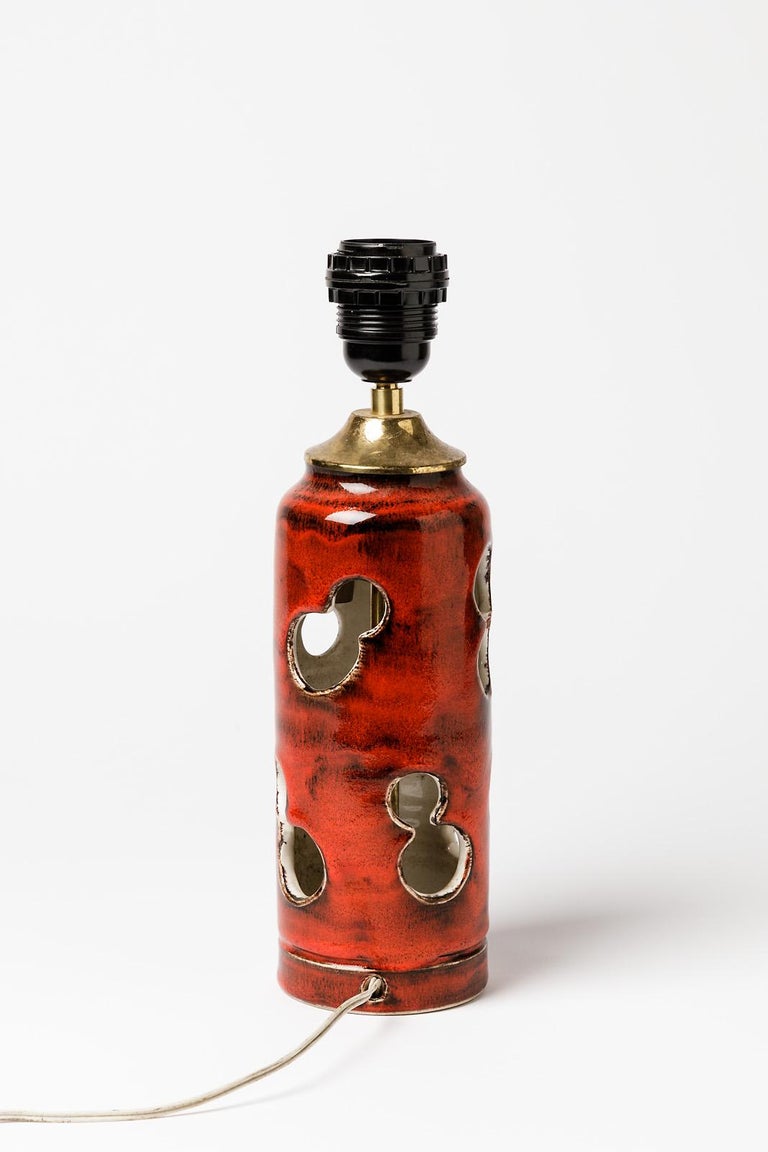Shinny Red Ceramic Table Lamp Abstract Form by Vallauris circa 1960 ...