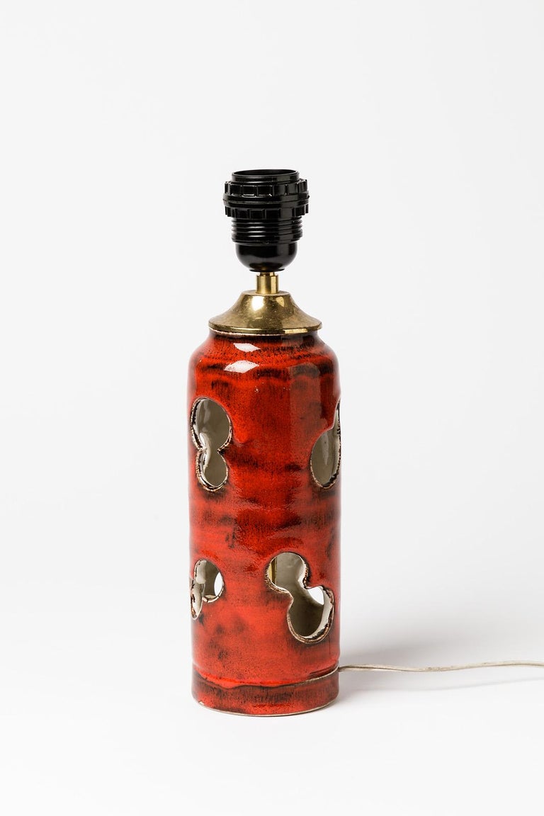 Shinny Red Ceramic Table Lamp Abstract Form by Vallauris circa 1960 ...