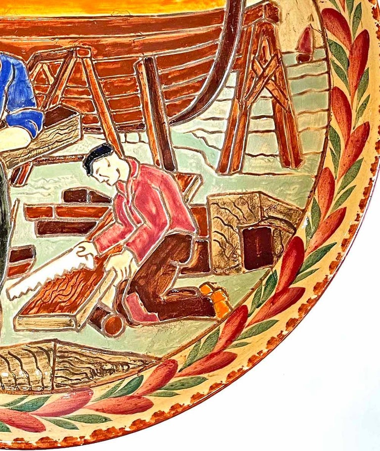 ""Schiffbau in der Bretagne", einzigartige Art-déco-Schale in Blau ...