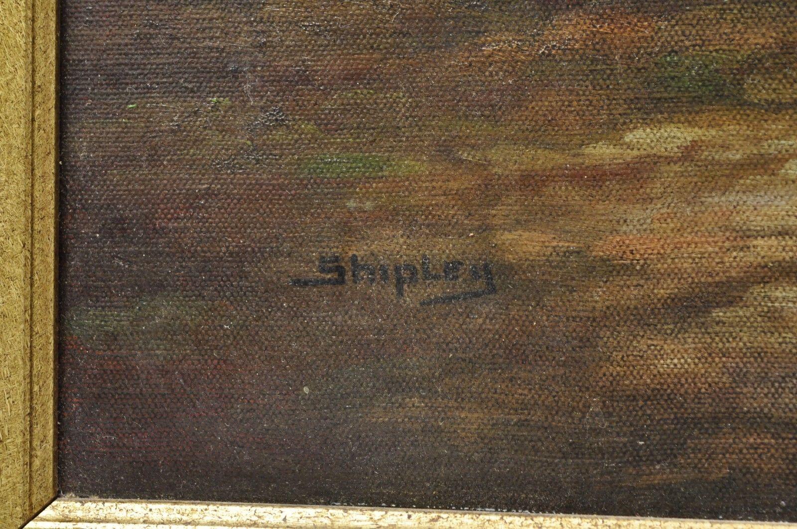 Shipley Signed Oil Painting Spaniel Dog in Landscape Gold Frame For ...