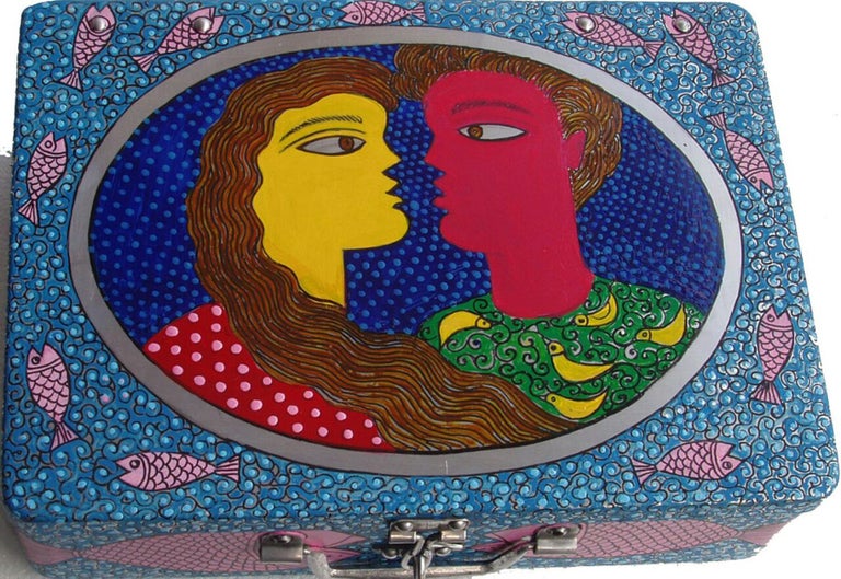 Shipra Bhattacharya - Couple, Painting, Aluminium Box, Acrylic, Blue ...