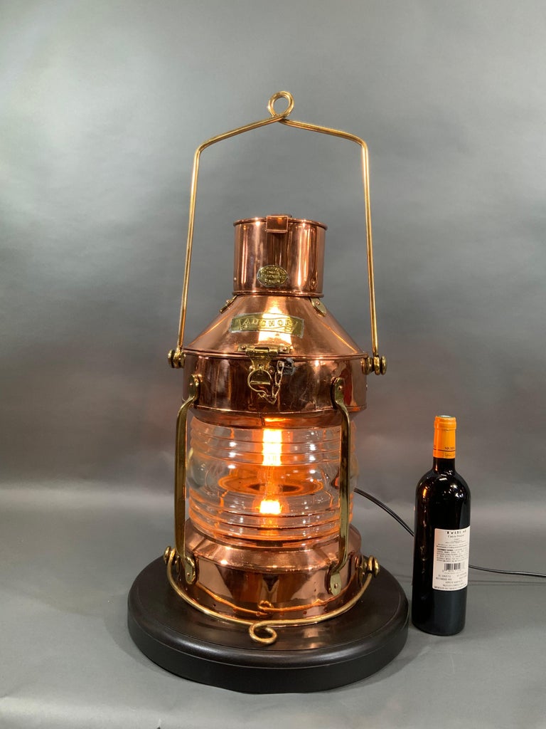 Ship's Anchor Lantern of Copper and Brass with Fresnel Glass Lens by R ...