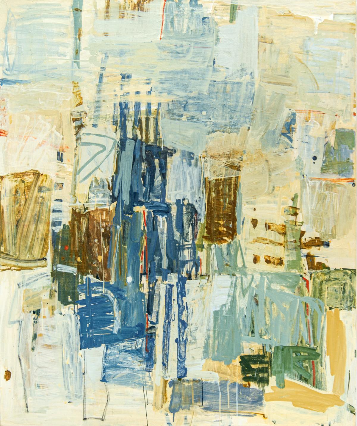 Shireen Kamran - Maqam/Place #3 - blue, white, brown, collage, abstract ...
