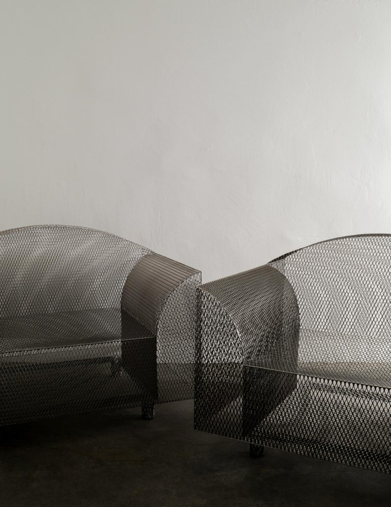 Shiro Kuramata "How High the Moon" Armchairs in Steel Produced by Vitra ...