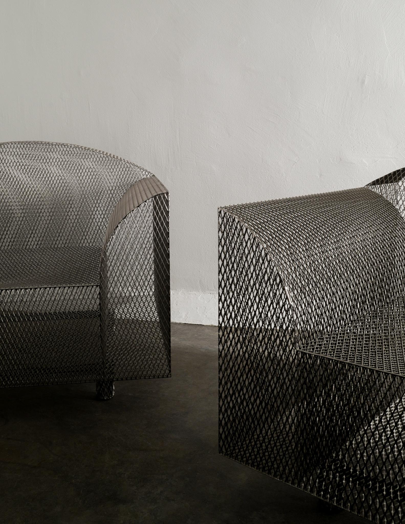 Shiro Kuramata "How High the Moon" Armchairs in Steel Produced by Vitra ...